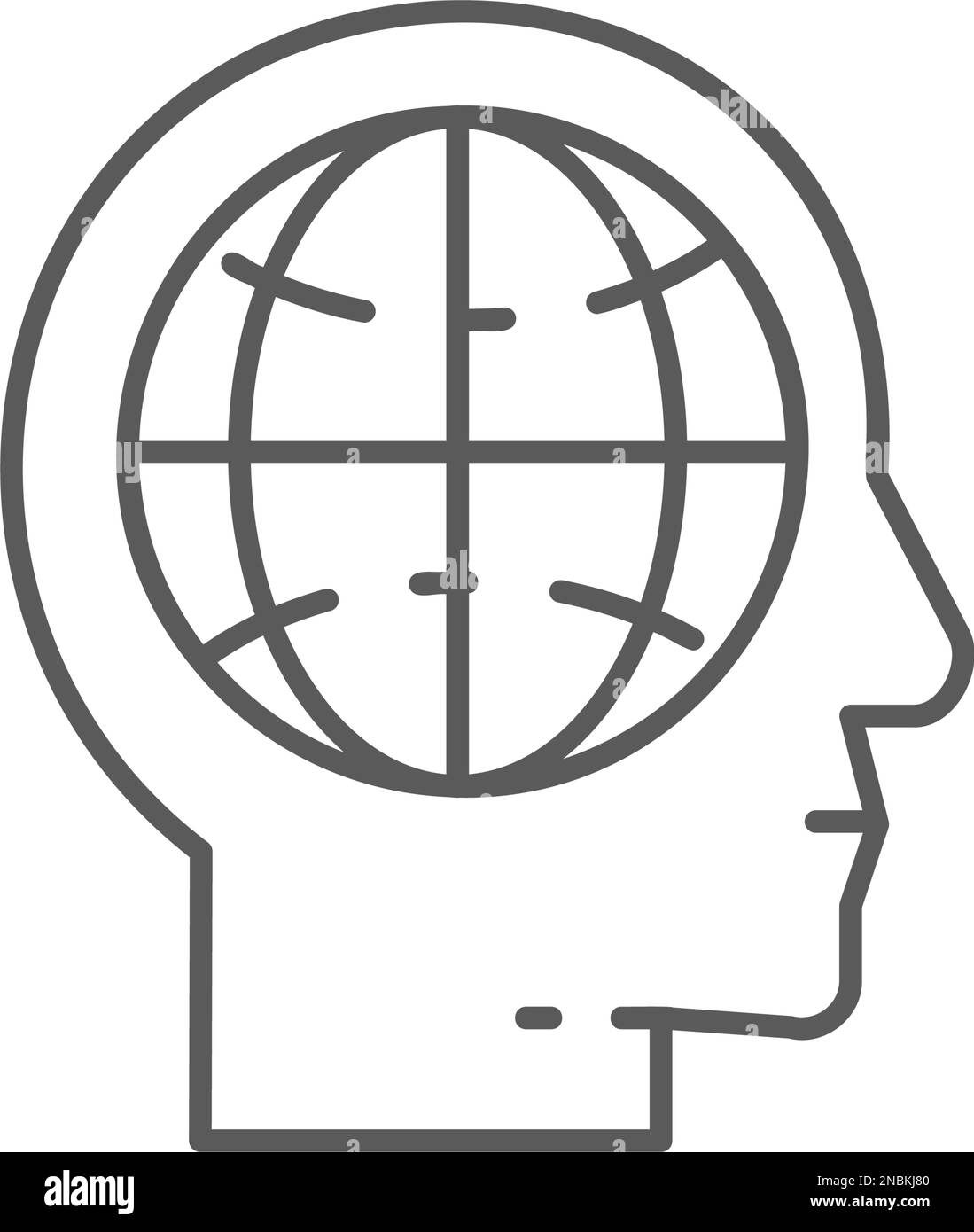 Earth with head, world in human head lineal icon. Global technology ...