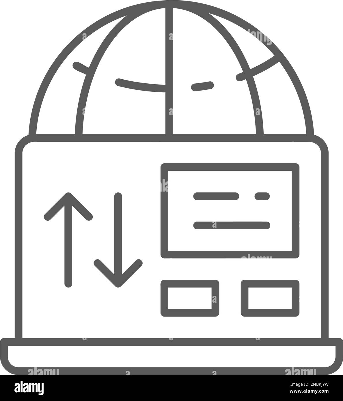 Earth globe with laptop, Global World, internet lineal icon. Global ...