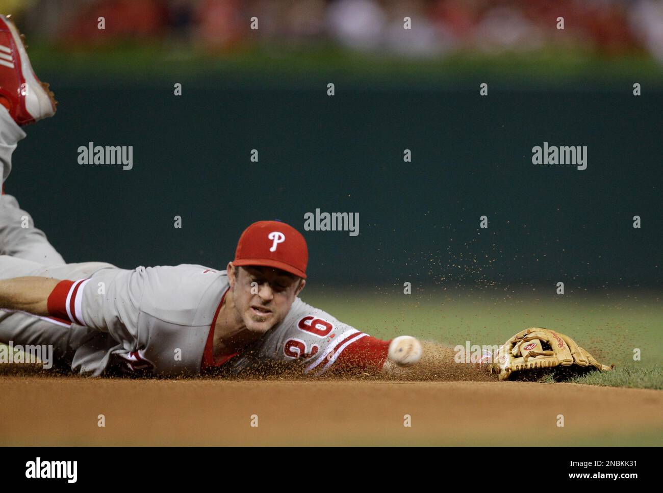 Philadelphia Phillies second baseman Chase Utley dives but cannot reach ...