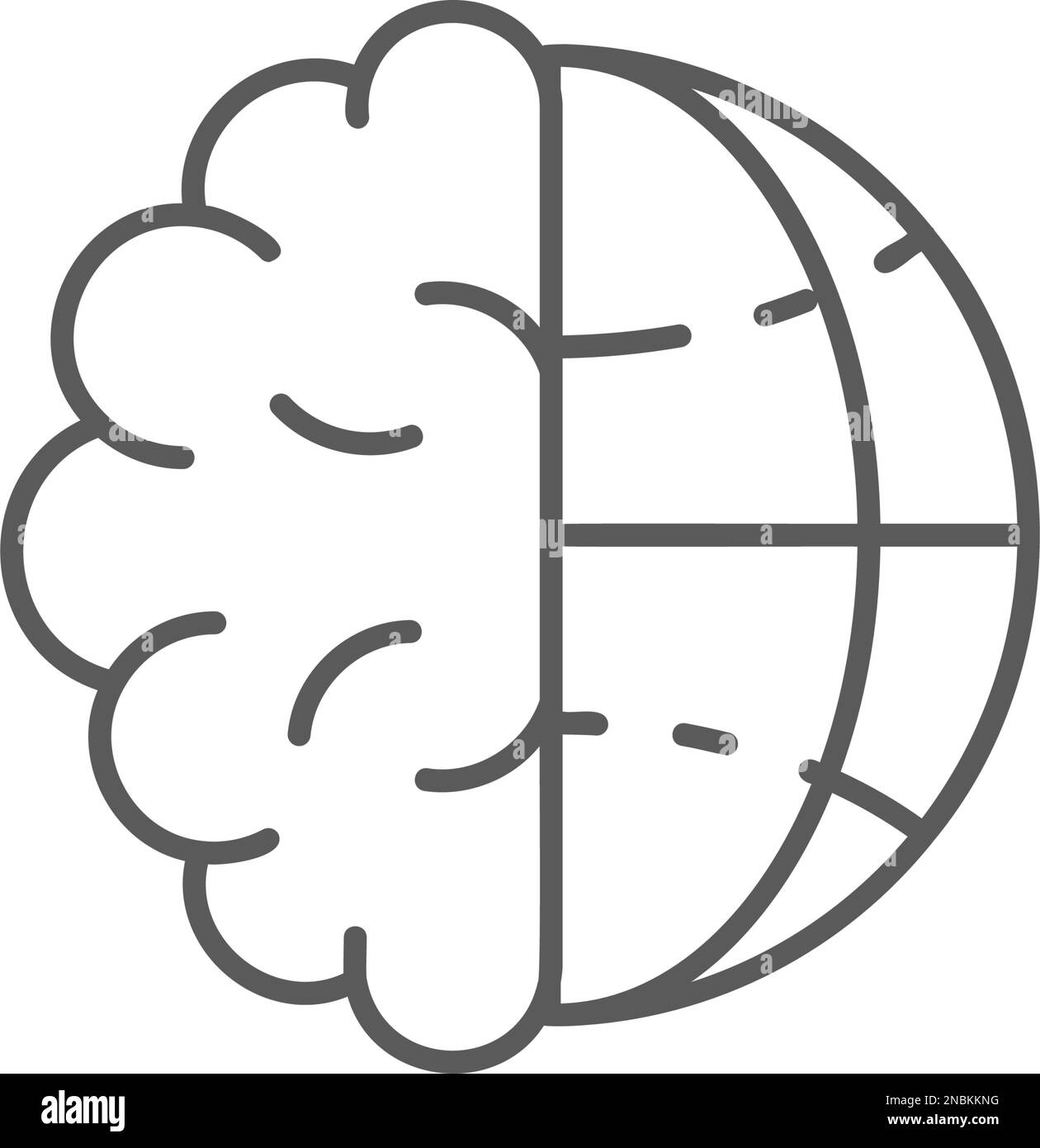 Human brain with globe earth lineal icon. Global technology, internet ...
