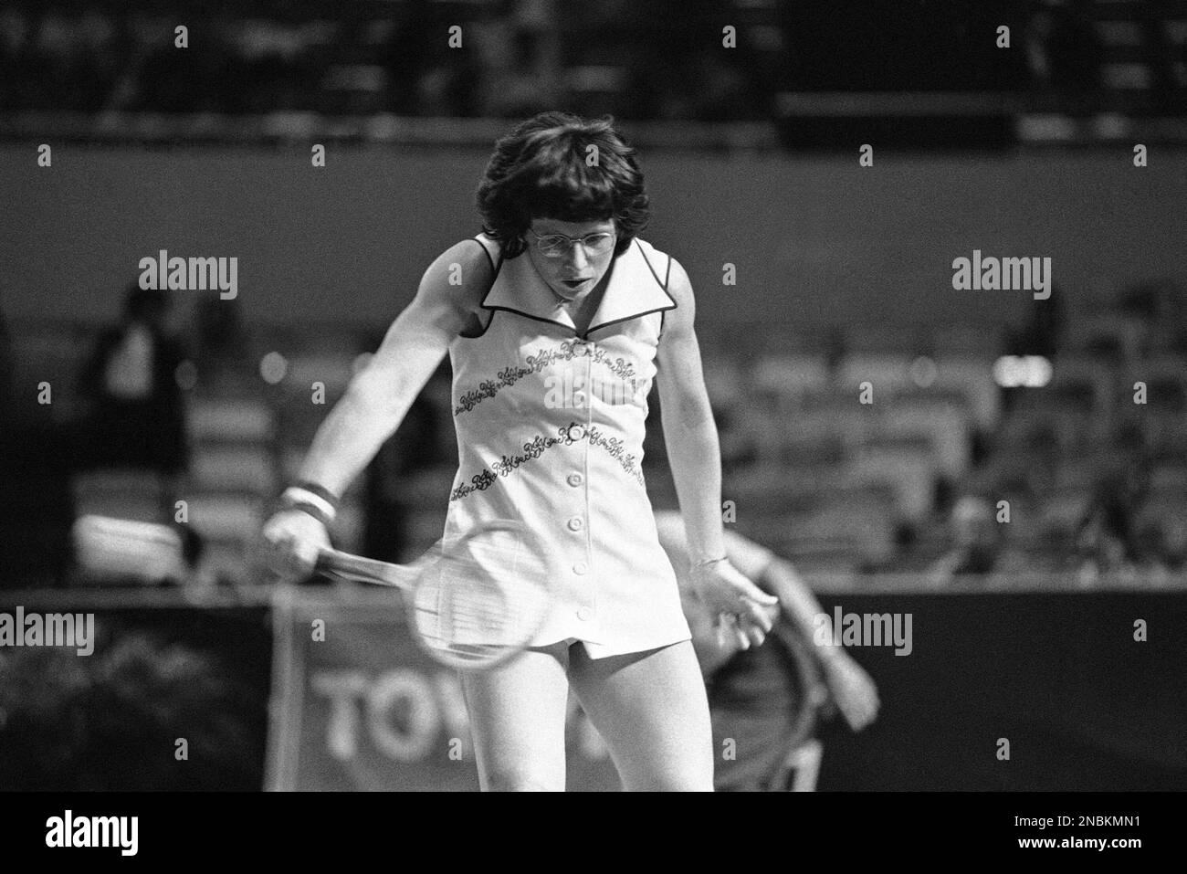 Top seeded Billie Jean King watches the ball as she prepares her strong ...