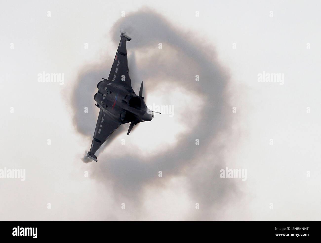 A French Rafale-2 jet fighter performs during its demonstration flight ...