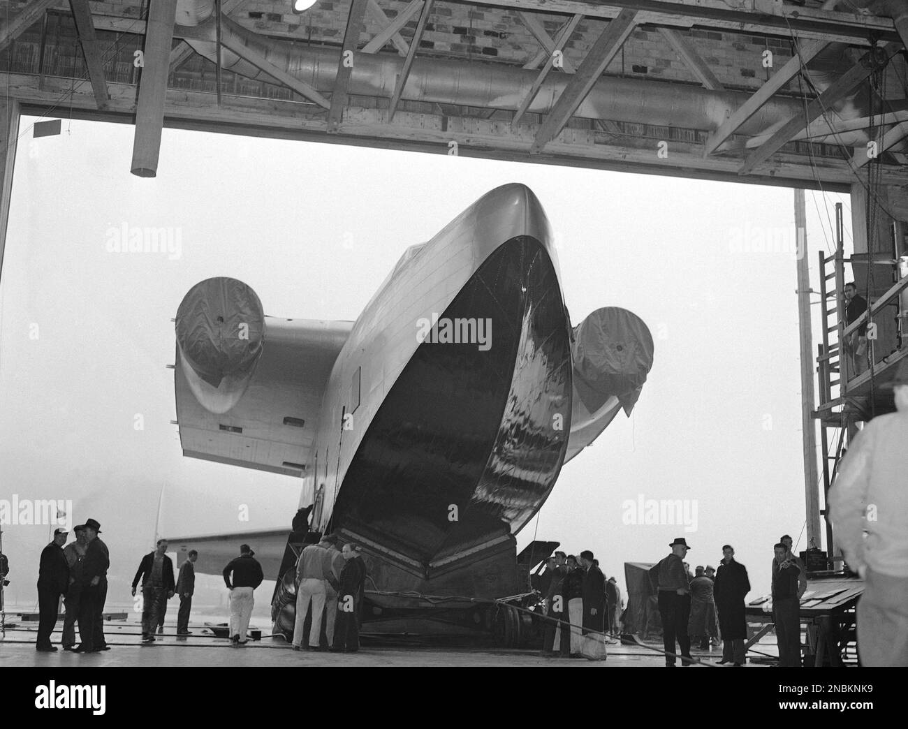 The hull of the new 42-ton Boeing clipper, one of six built for Pan ...