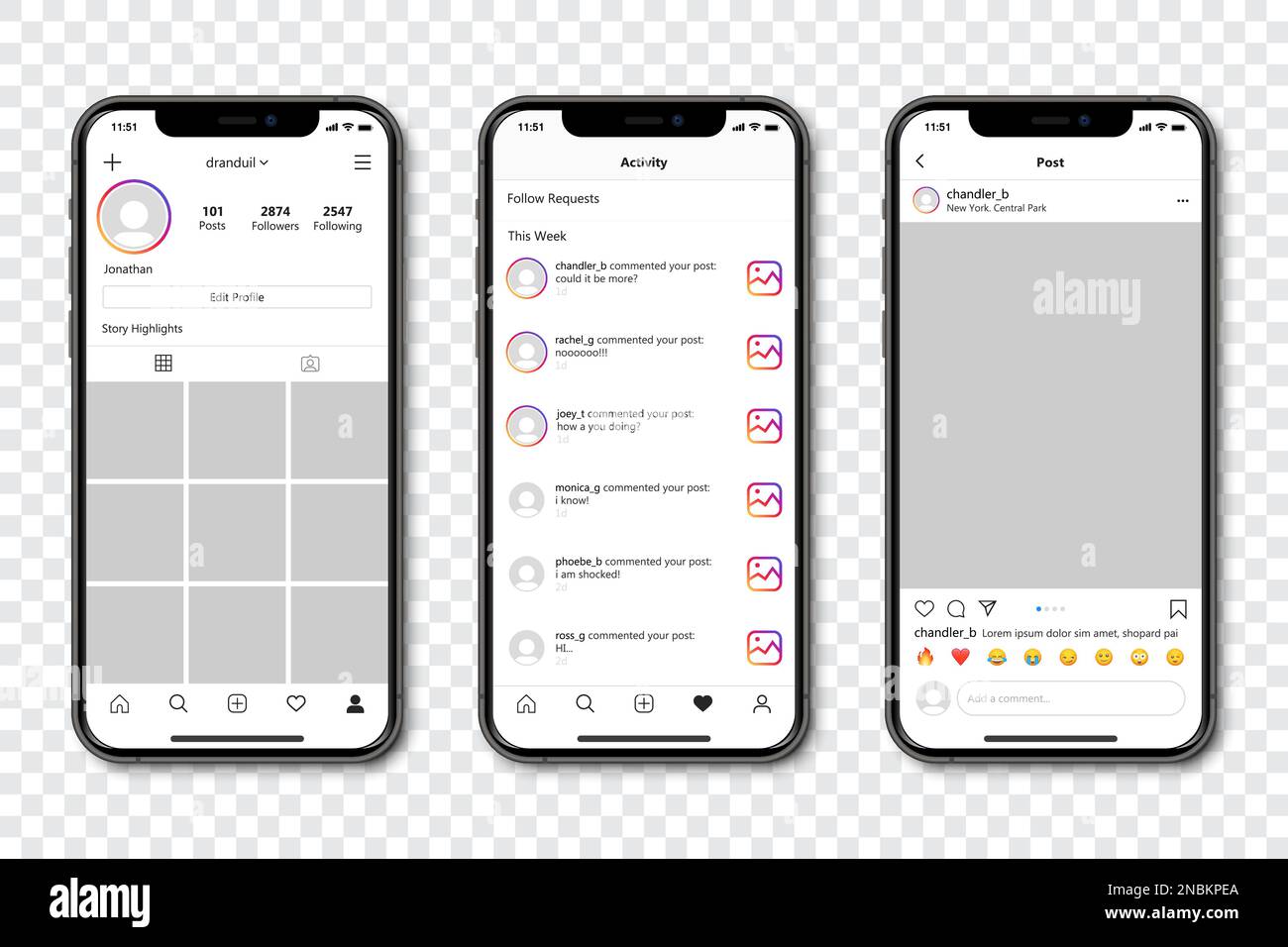 Set of Iphone with Instagram template frame for social network Stock ...