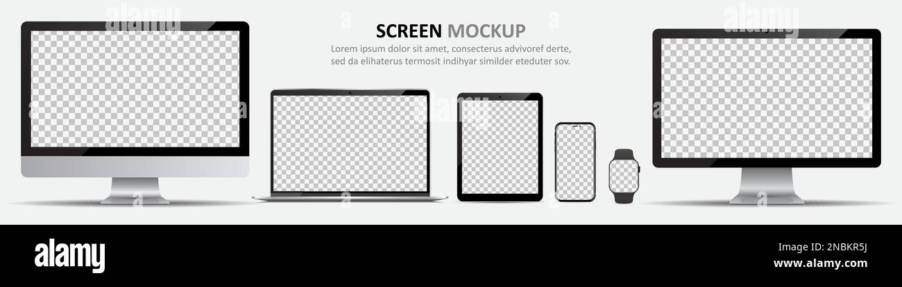 Screen mockup. Computer monitors, laptop, tablet, smartphone and ...