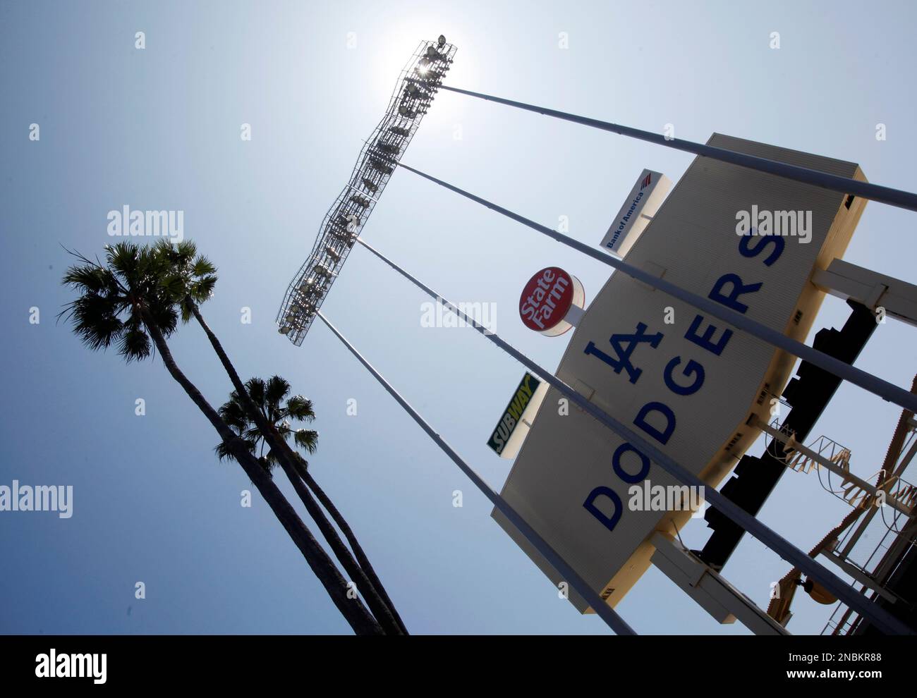 The back side of the right-field scoreboard at Dodger Stadium, home of ...