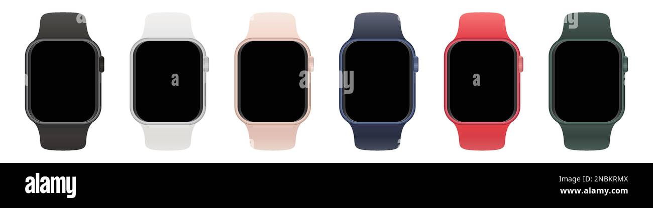 Set of smart watches with different straps with blank screen Stock ...