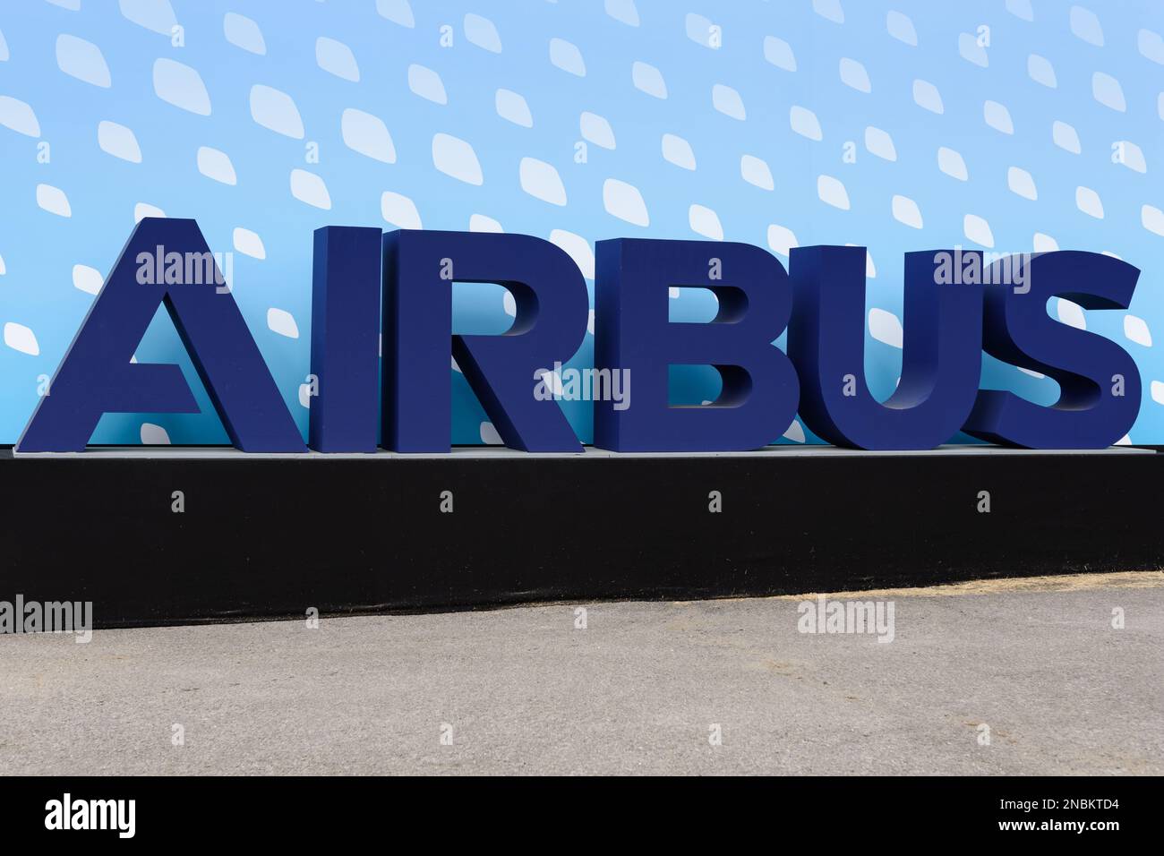 Airbus logo and sign outside their pavilion at the Farnborough air show ...
