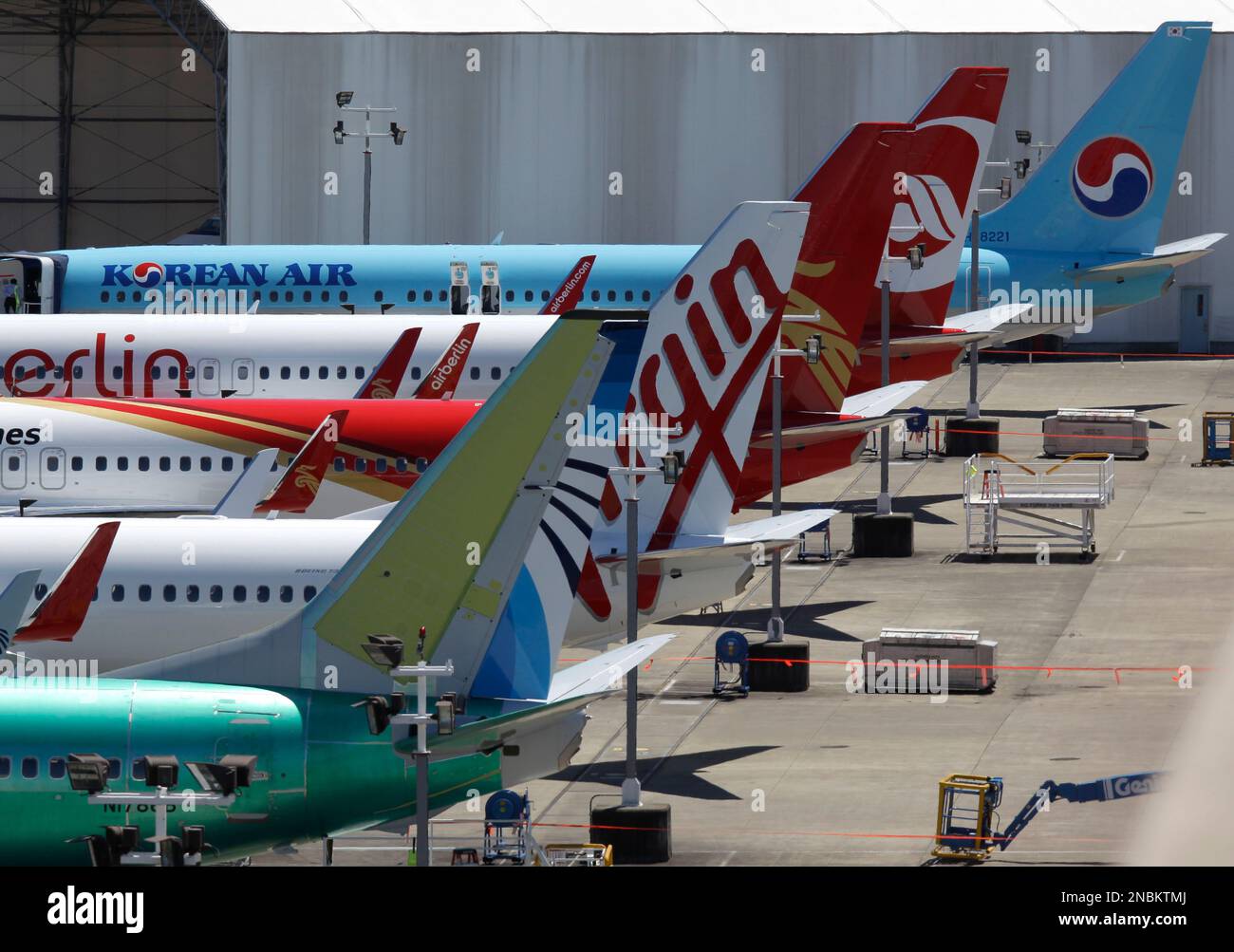 Boeing Co. airplanes are shown lined up at Boeing Field, Friday, June 3 ...