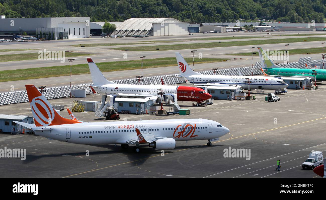 Boeing Co. airplanes are shown lined up at Boeing Field, Friday, June 3 ...