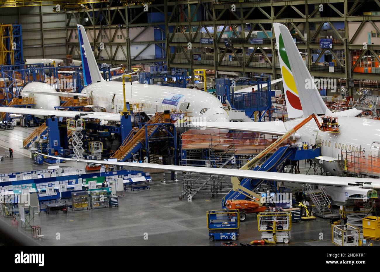 The Boeing Co. 787 assembly line is shown Thursday, June 2, 2011, in ...
