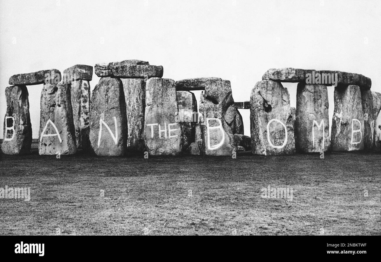 “Ban the Bomb” slogan that appeared in yellow letters, about four feet ...