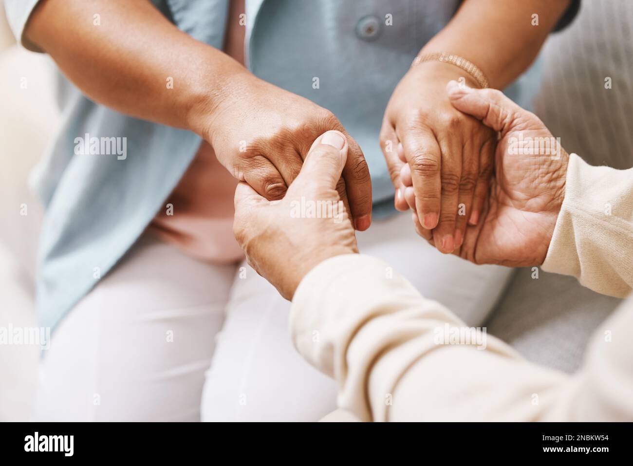 Love, old couple and holding hands with care, retirement and bonding ...