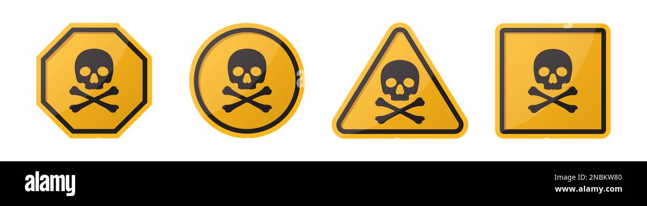 Set of danger hazard sign with skull and crossbones in different shapes ...