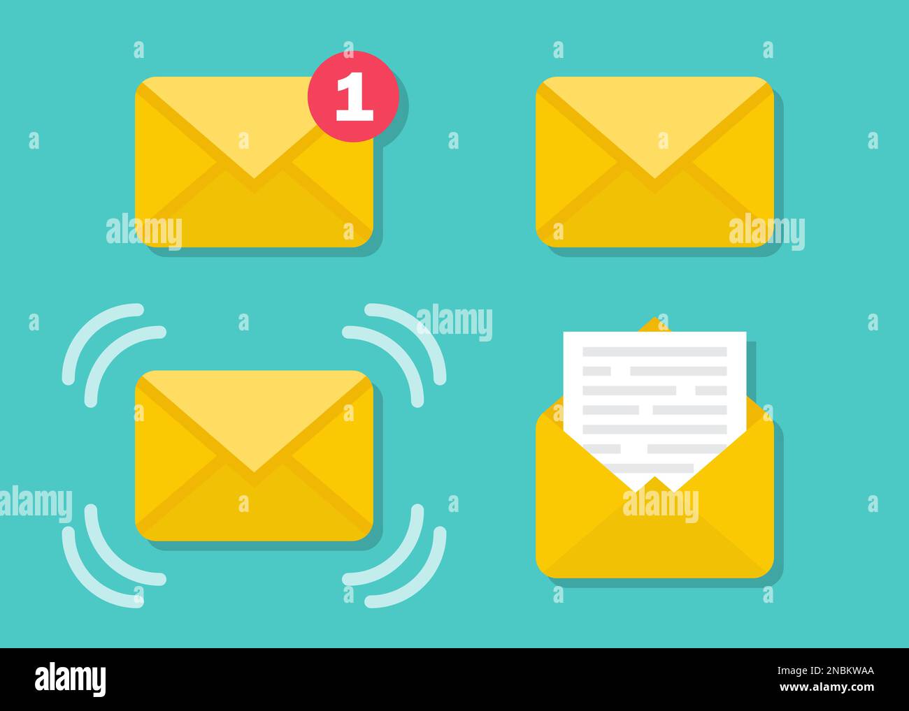 Set of email message envelope icons in a flat design Stock Vector Image ...
