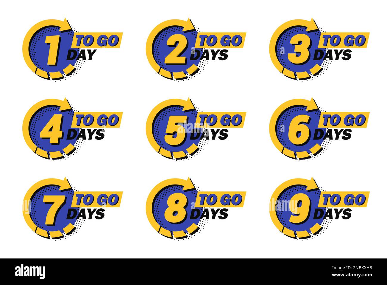 Set of days to go with halftone in a flat design. Number 1 to 9 Stock ...