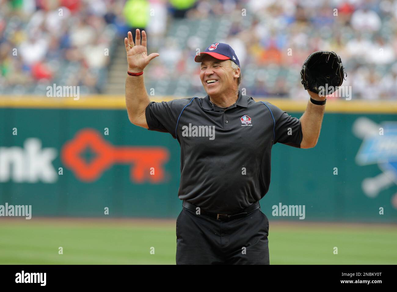 Pro Football Hall of Famer Joe DeLamielleure gestures after throwing a ...