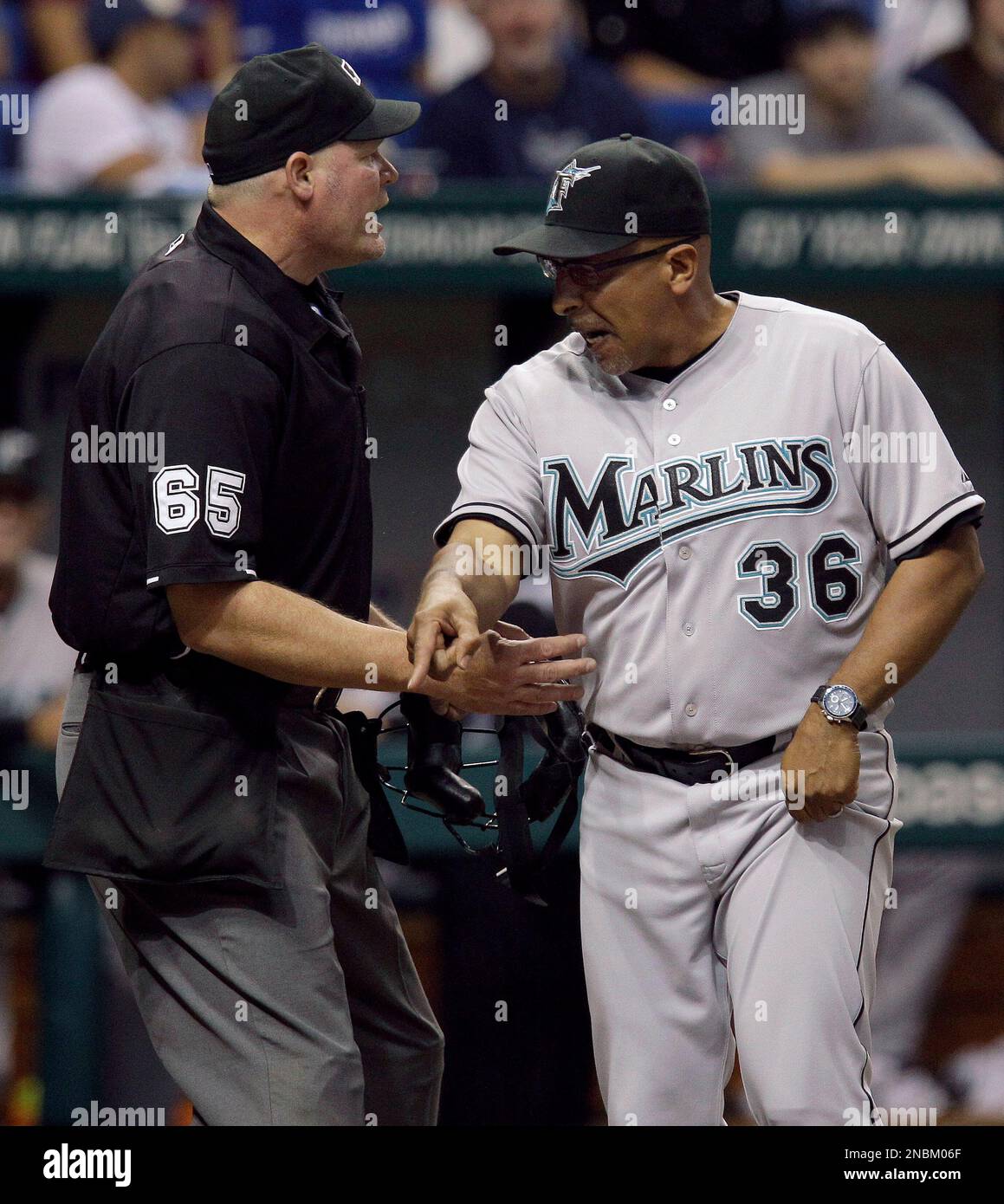 In this June 17, 2011 photo, Florida Marlins manager Edwin Rodriguez ...