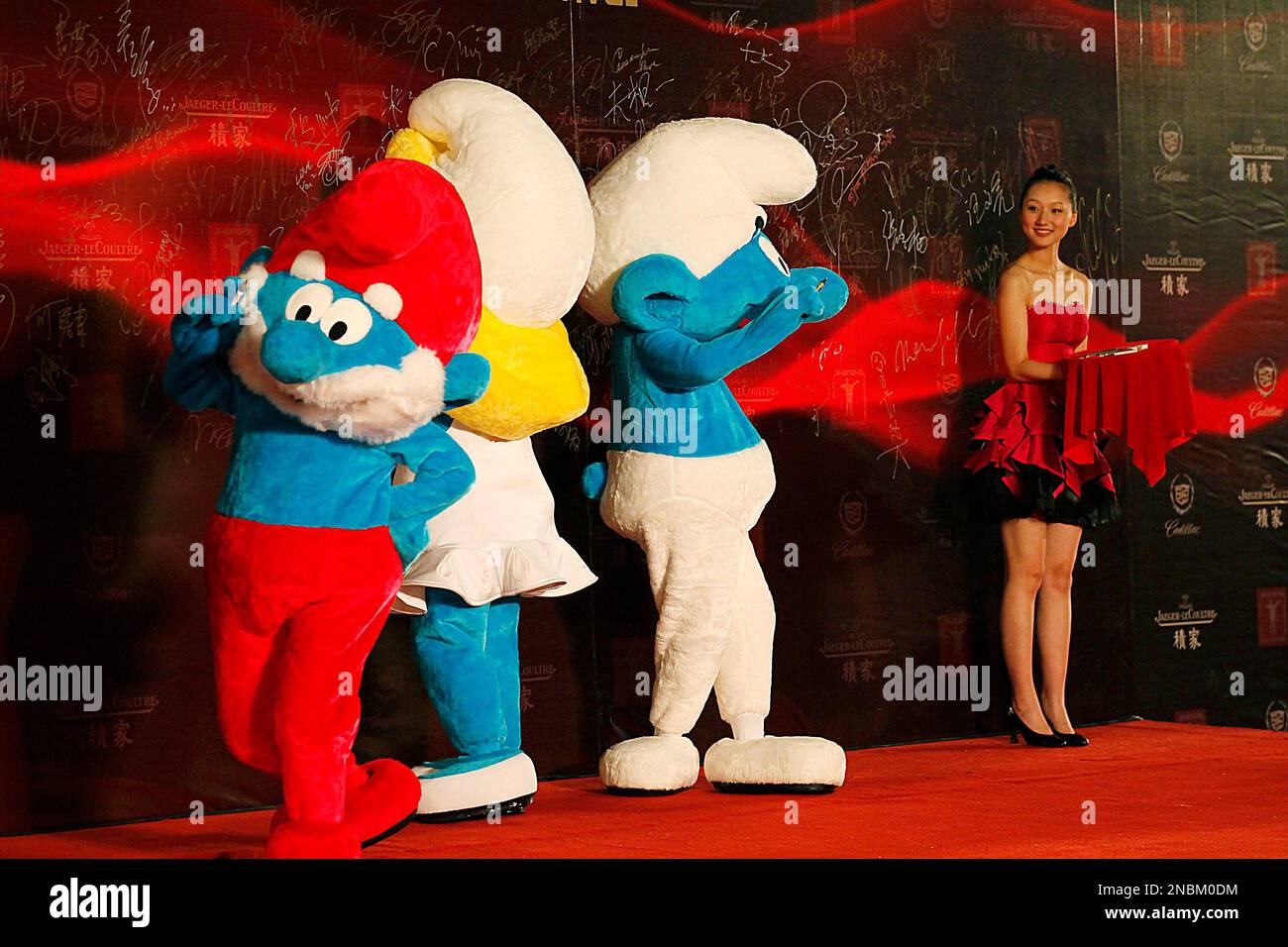 Characters of the film "The Smurfs" pose on the red carpet prior to the ...