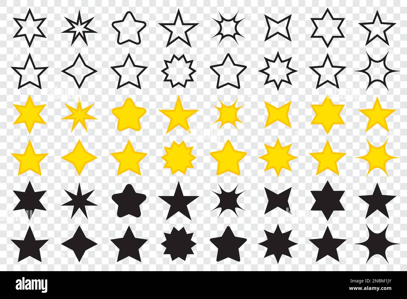 Set of star icons in different shapes. Line icons of stars. Golden star icons. Big collection of ...