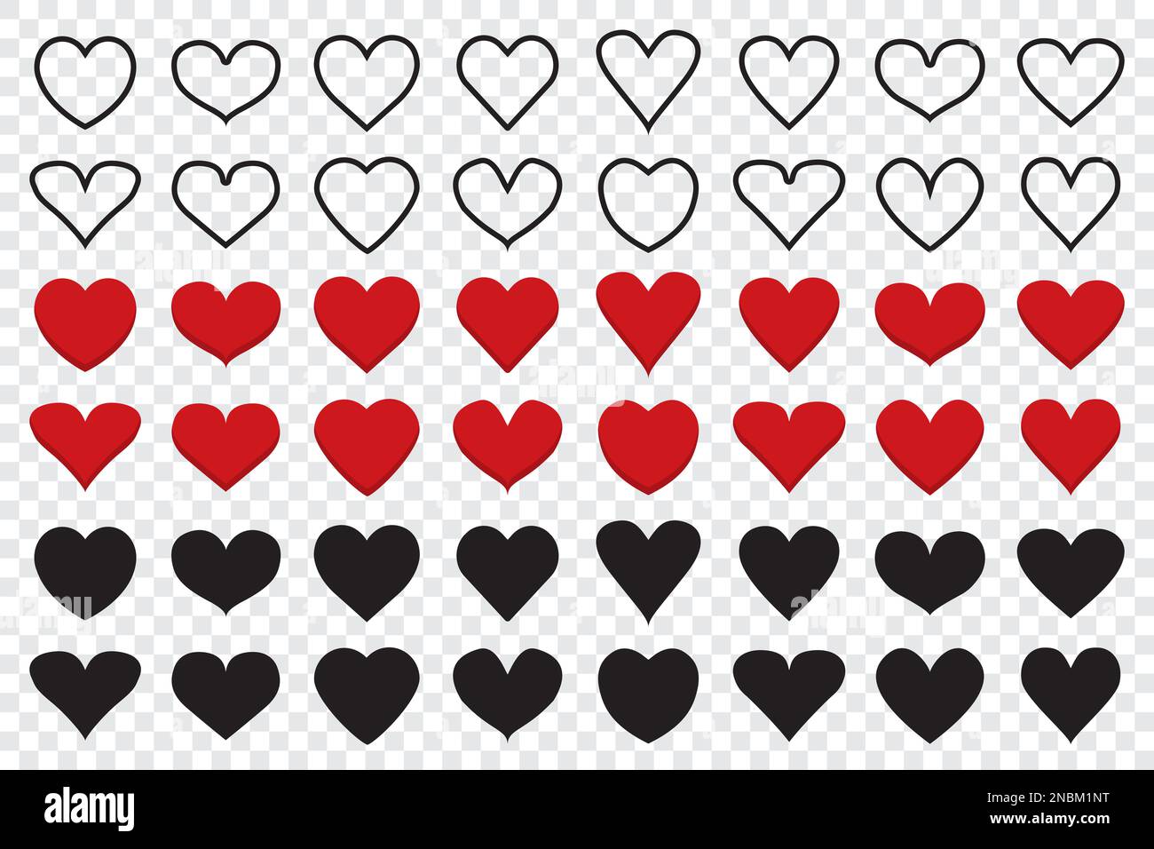 Set of heart icons in different shapes. Line icons of heart. Red heart ...