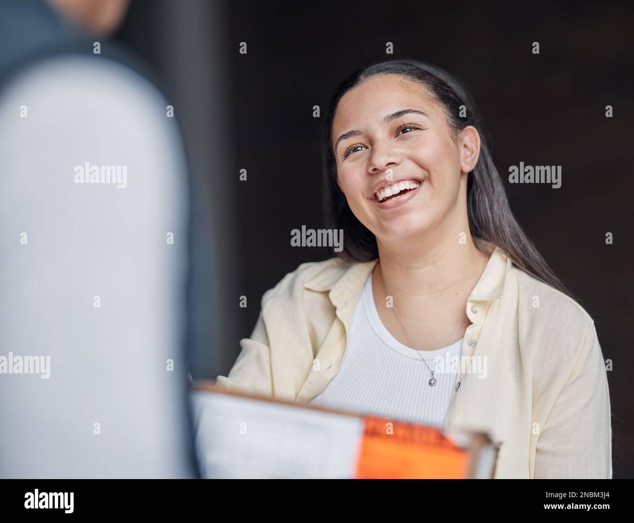 Happy customer delivery, courier box and man giving retail sales ...