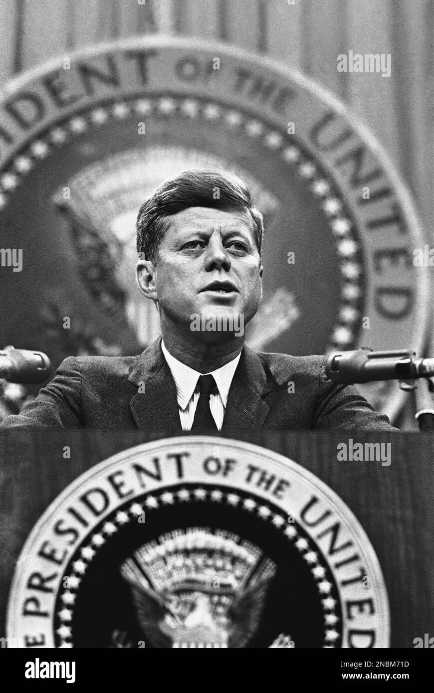 President John F. Kennedy as he held a news conference at State ...