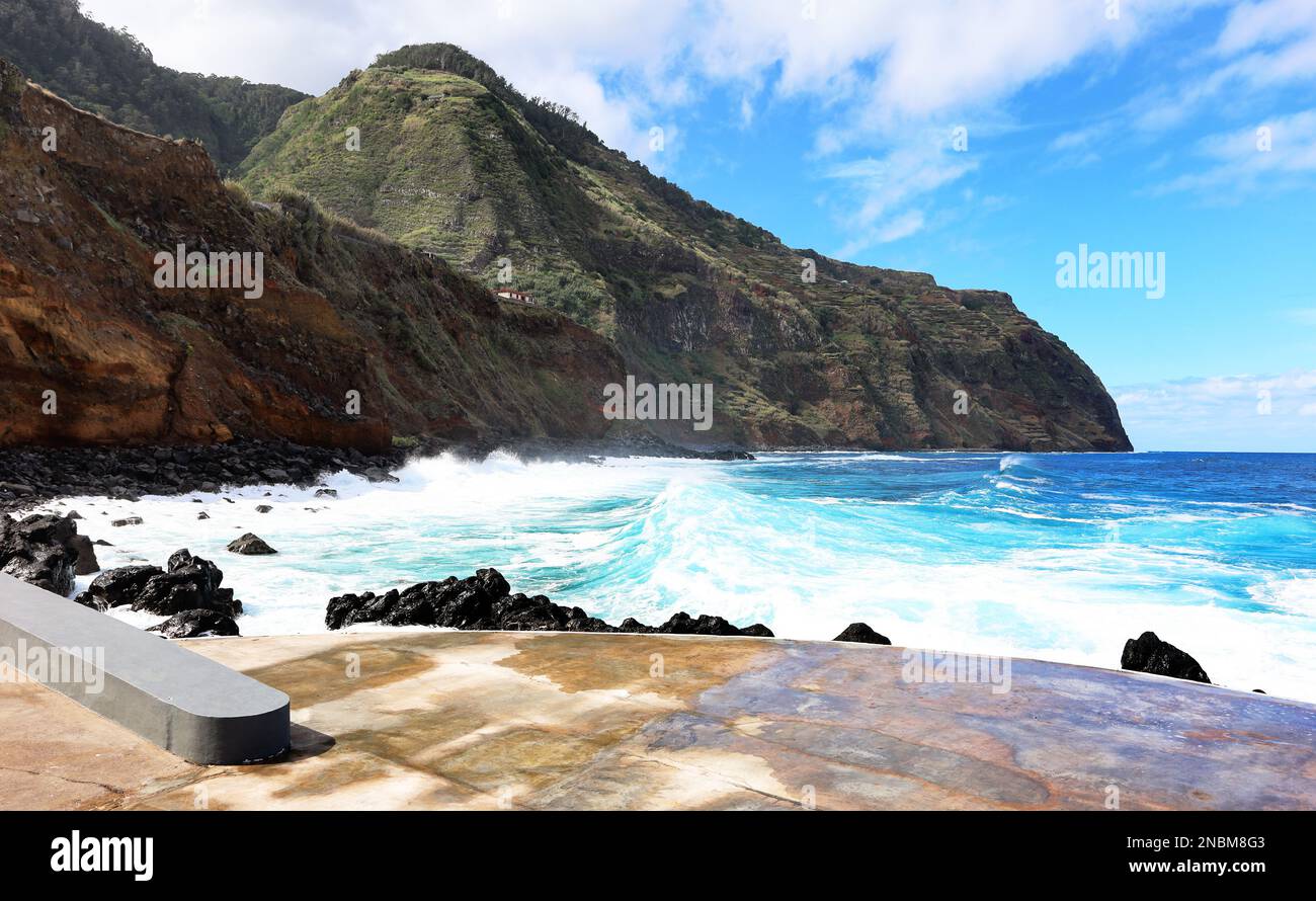 Porto Moniz - rocks and waves at vulcanic coast - beautiful landscape ...