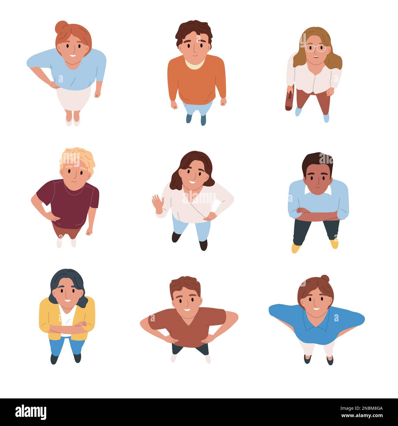 Smiling people looking up flat set top view isolated vector ...
