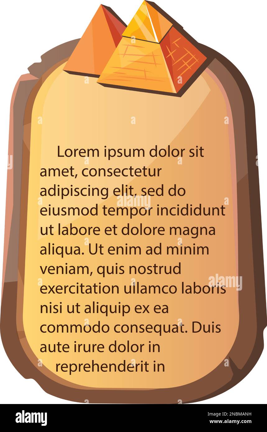 Stone board or clay tablet with Egyptian pyramid silhouette cartoon ...