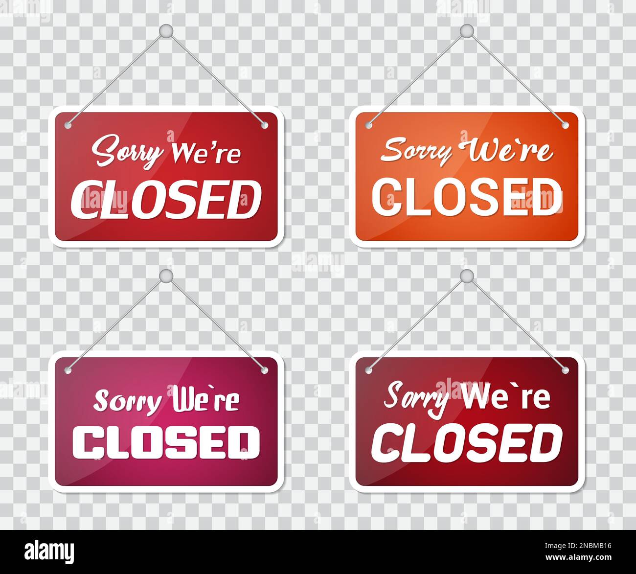 Set of sorry we're closed door sign on a transparent background Stock ...