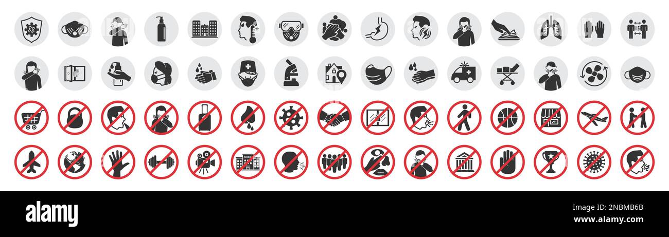 Big set of coronavirus icons. Preventive virus protection measures ...