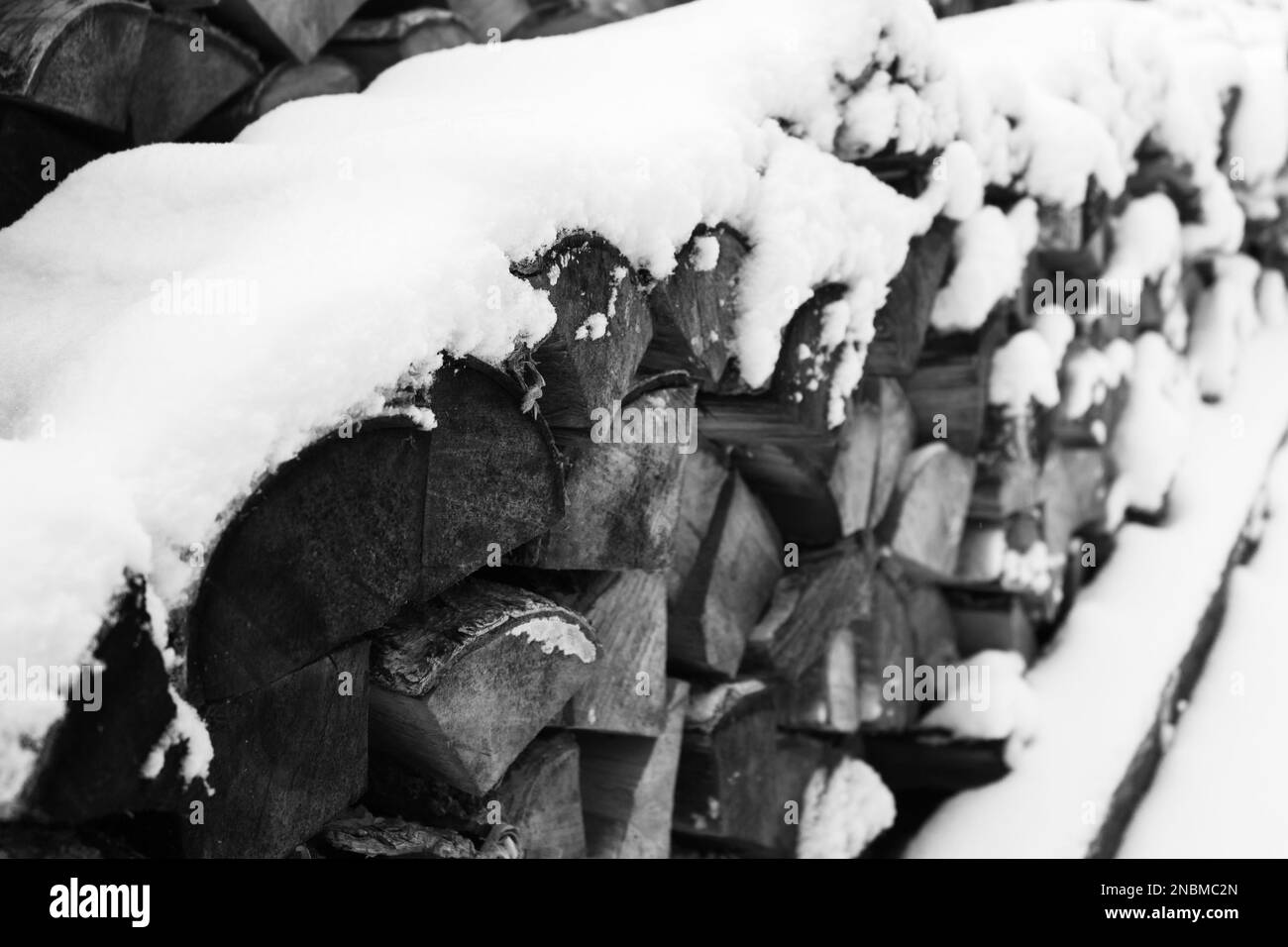 Winter log pile Black and White Stock Photos & Images - Alamy