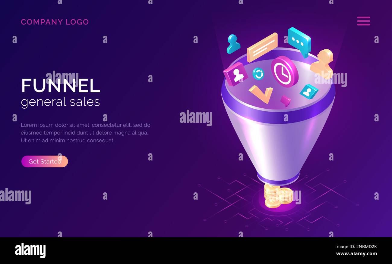 Sales funnel, isometric concept vector illustration. Marketing funnel ...