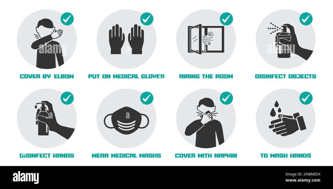 Preventive measures icons for not getting sick and not spreading virus ...