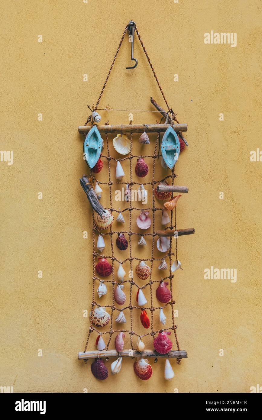 Lovran, Croatia - September 9, 2022: Wall decoration made of sea shells ...