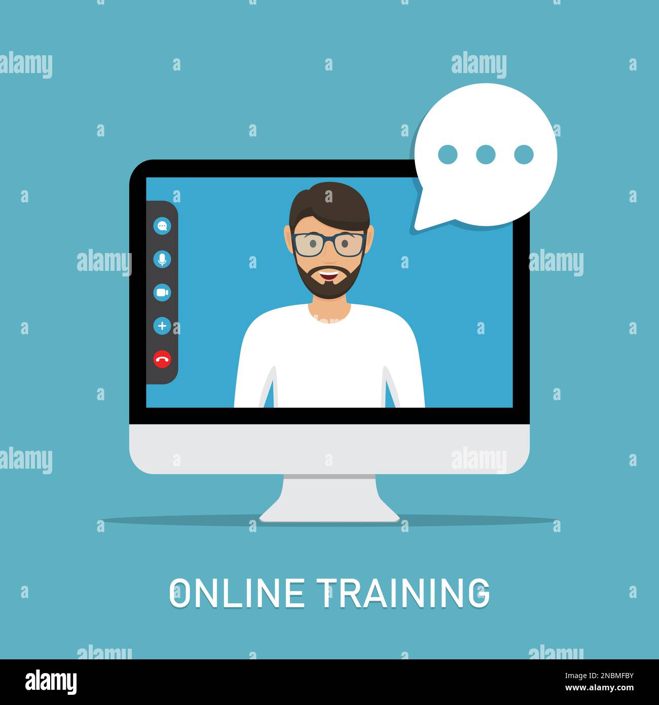 Online training with video teacher in computer monitor in a flat design ...