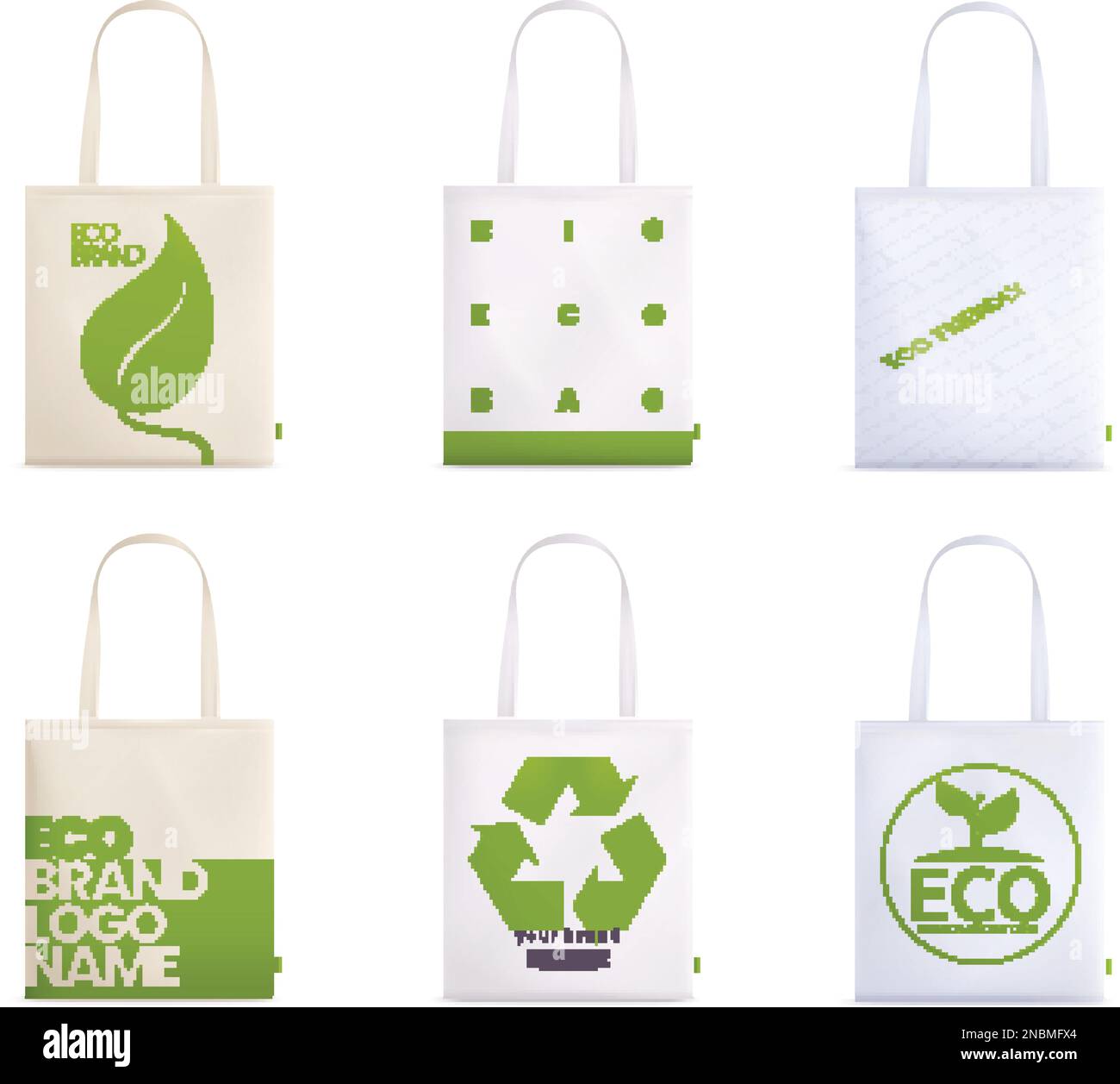 Tote fabric bag mockup realistic set with isolated images of eco ...