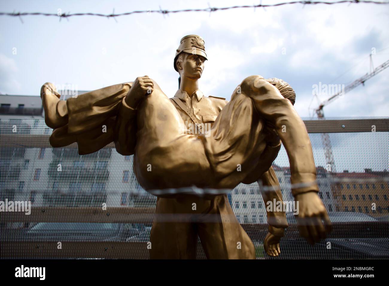 A new sculpture is seen at the former death strip at Bernauer Strasse ...