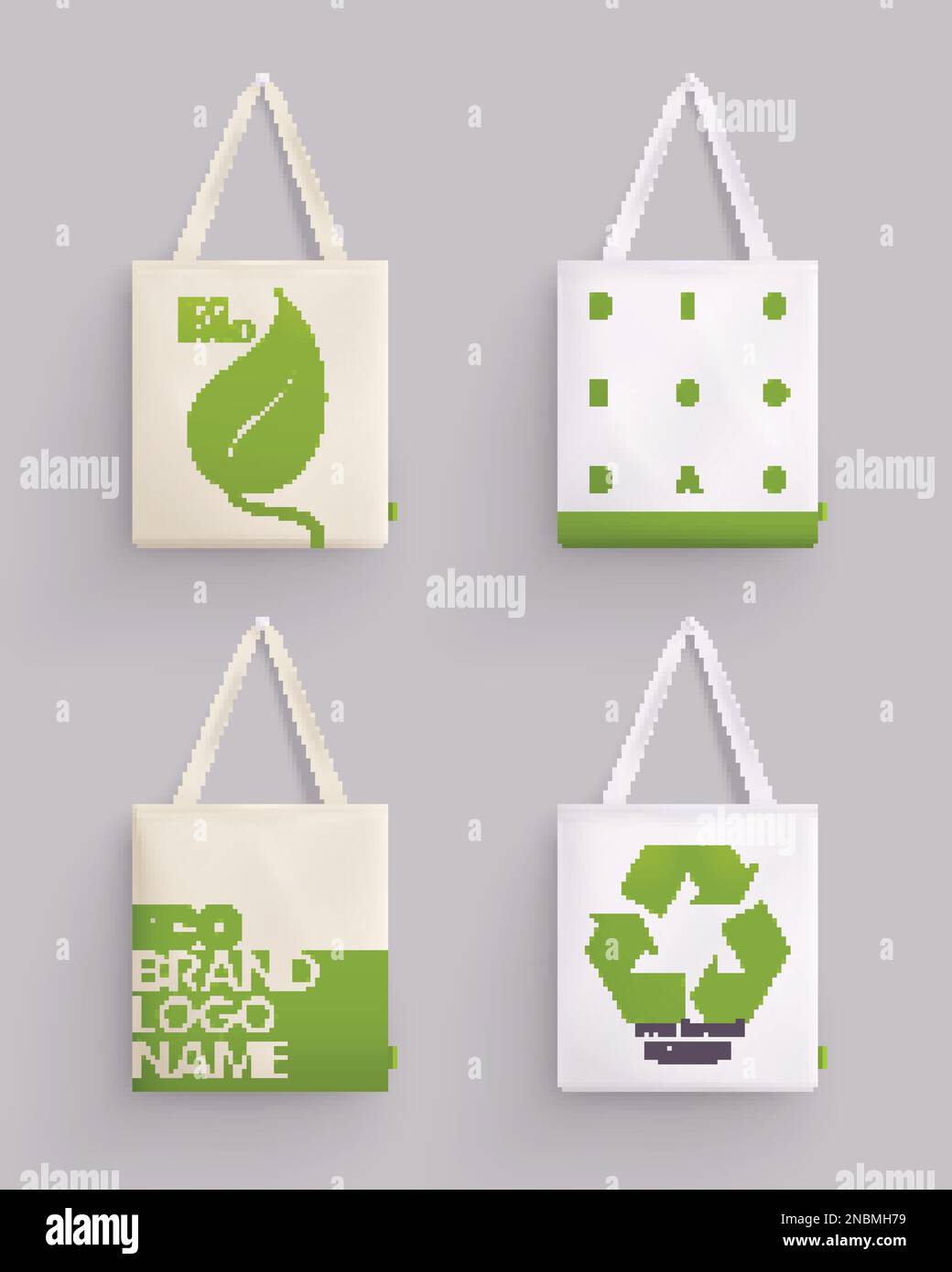 Tote fabric bag mockup realistic set of four isolated images with cloth ...