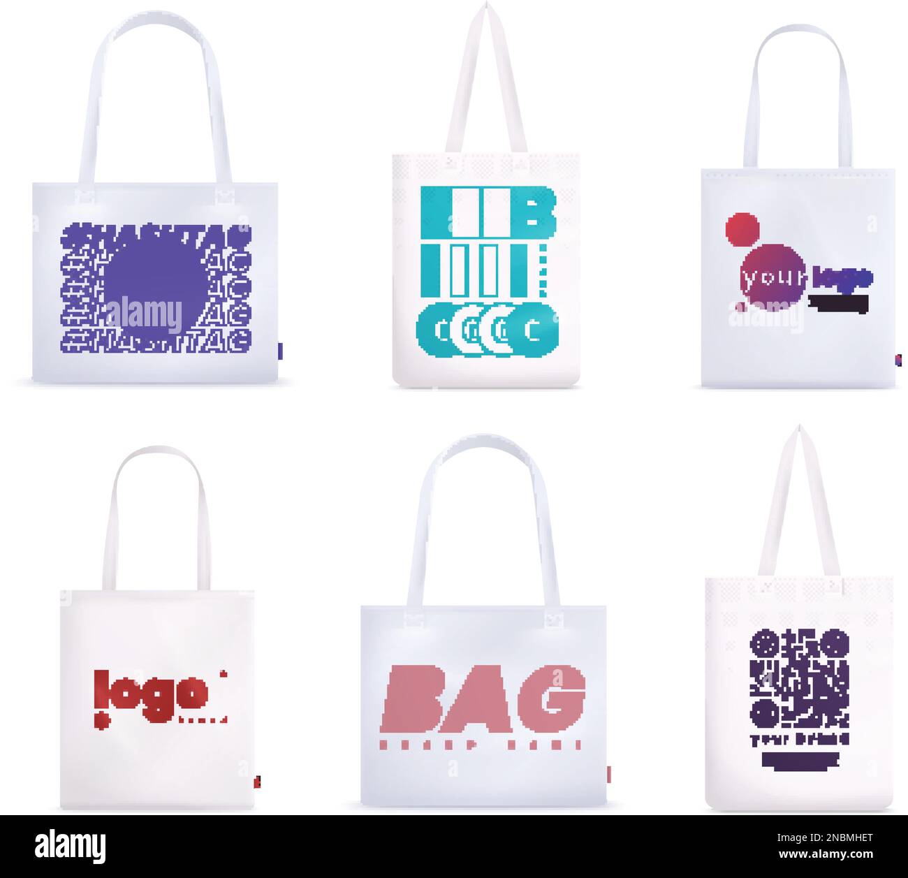 Tote fabric bag mockup realistic set with isolated images of modern ...
