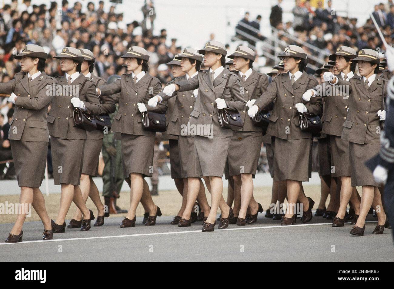 Japan’s ground self-defense forces military women parade goes past a ...