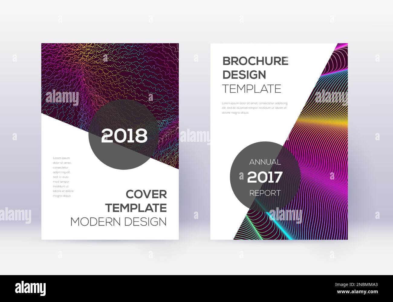 Modern cover design template set. Rainbow abstract lines on wine red ...