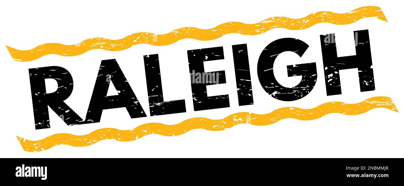 RALEIGH text written on yellow-black lines stamp sign Stock Photo - Alamy