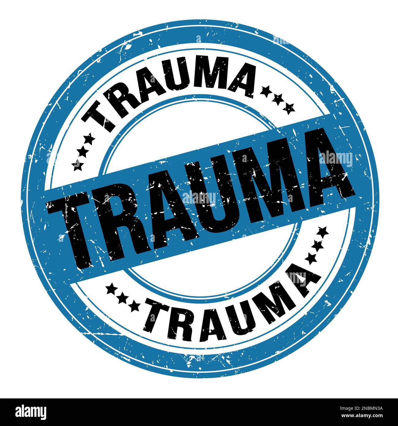 TRAUMA text written on blue-black round grungy stamp sign Stock Photo ...