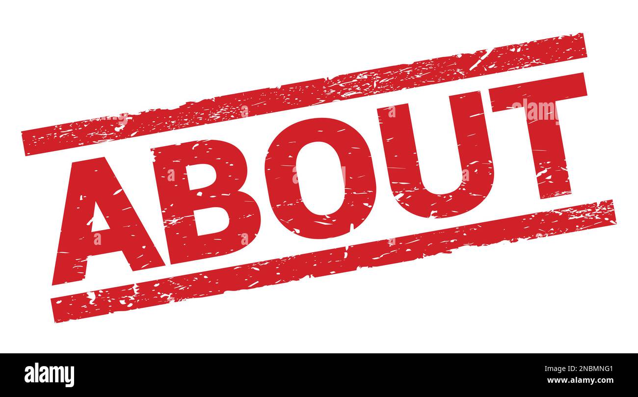 ABOUT text written on red rectangle stamp sign Stock Photo - Alamy