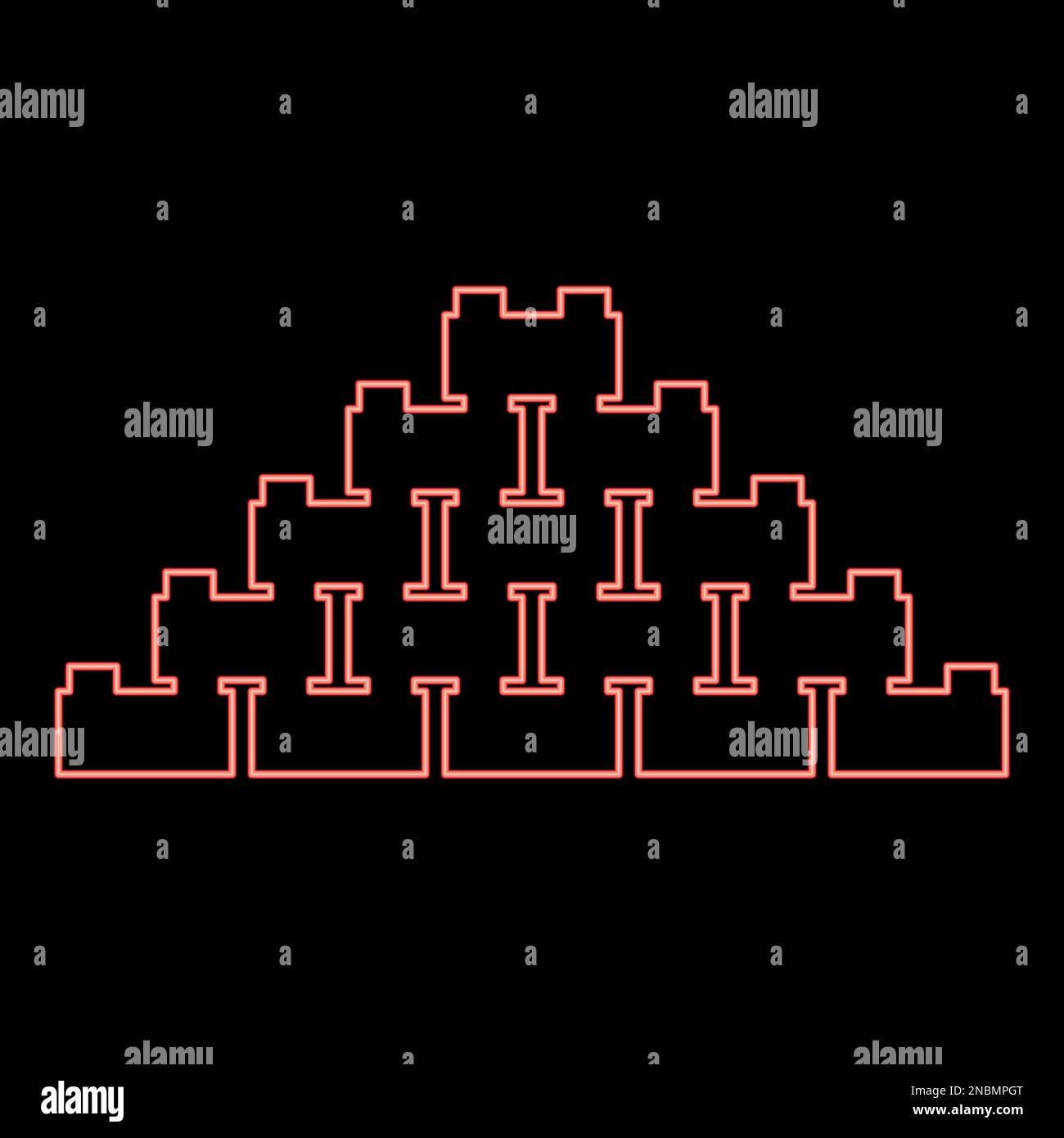 Neon pyramid of bricks red color vector illustration image flat style ...