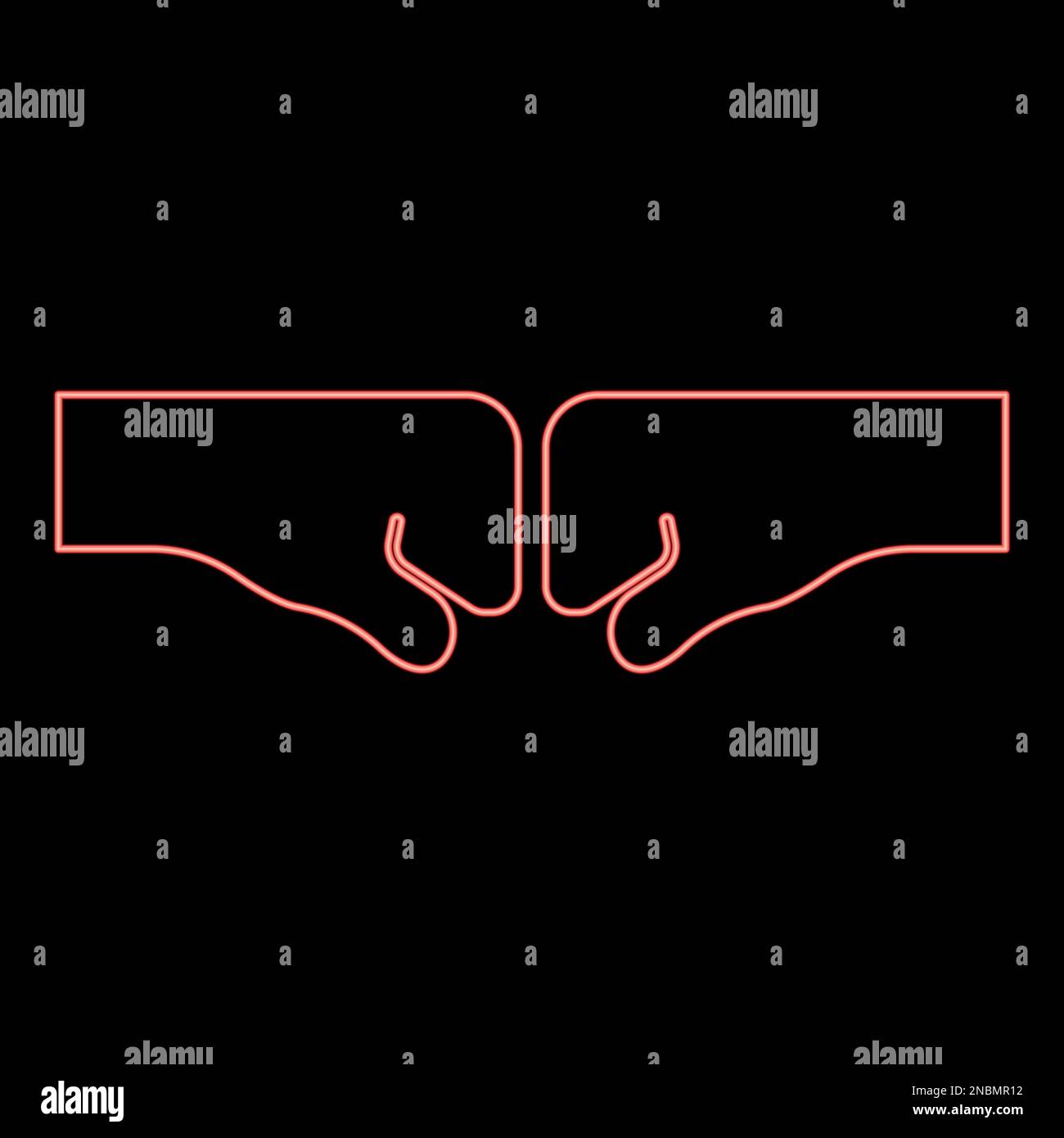 Neon two fist punching bump clenched together hitting concept of ...