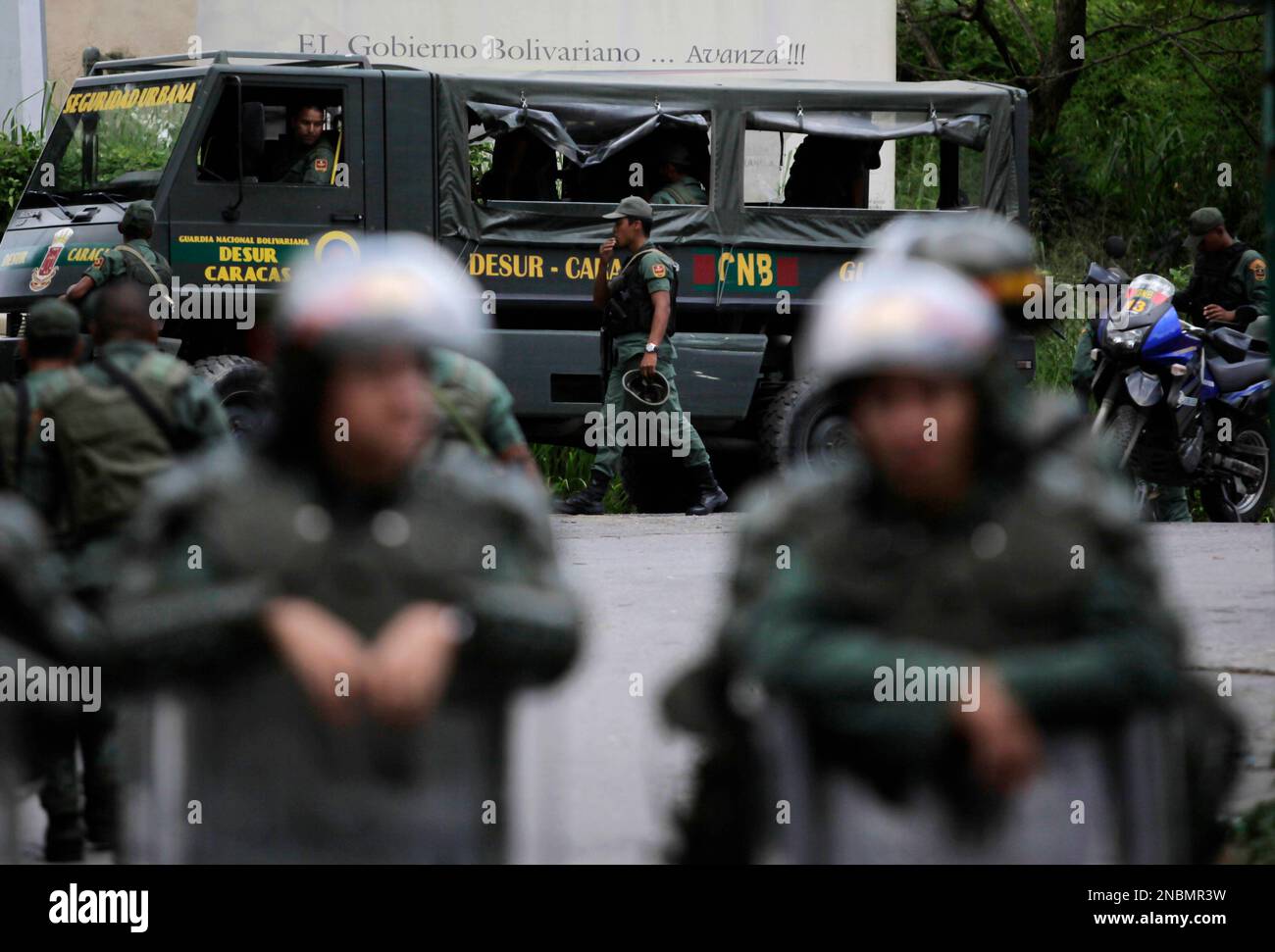 National Guard soldiers patrol outside Rodeo I prison in Guatire on the ...