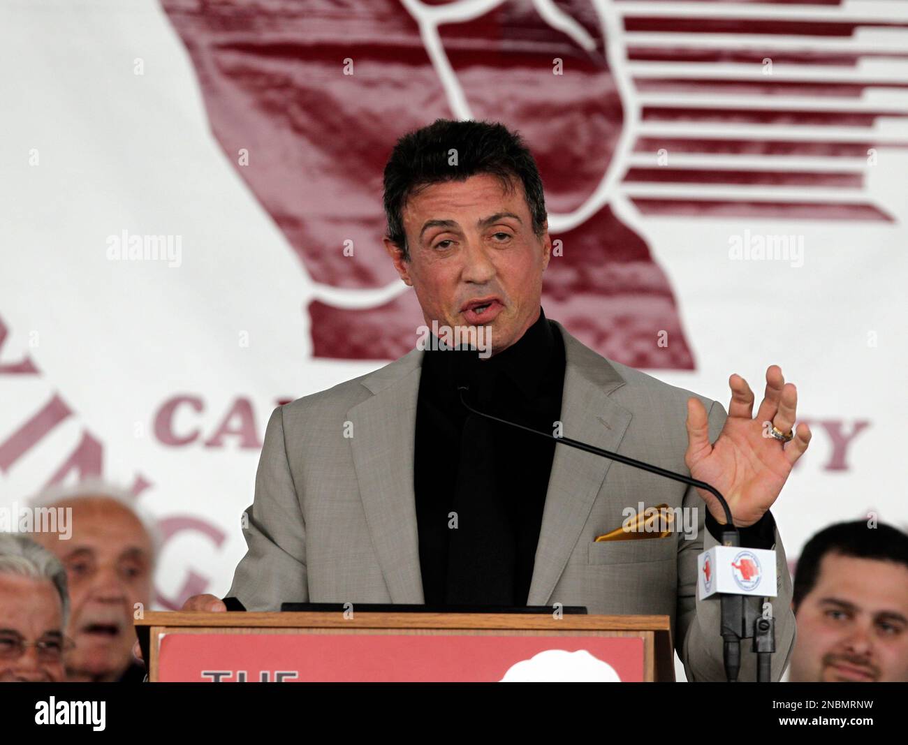Actor Sylvester Stallone speaks at the Boxing Hall of Fame induction ...